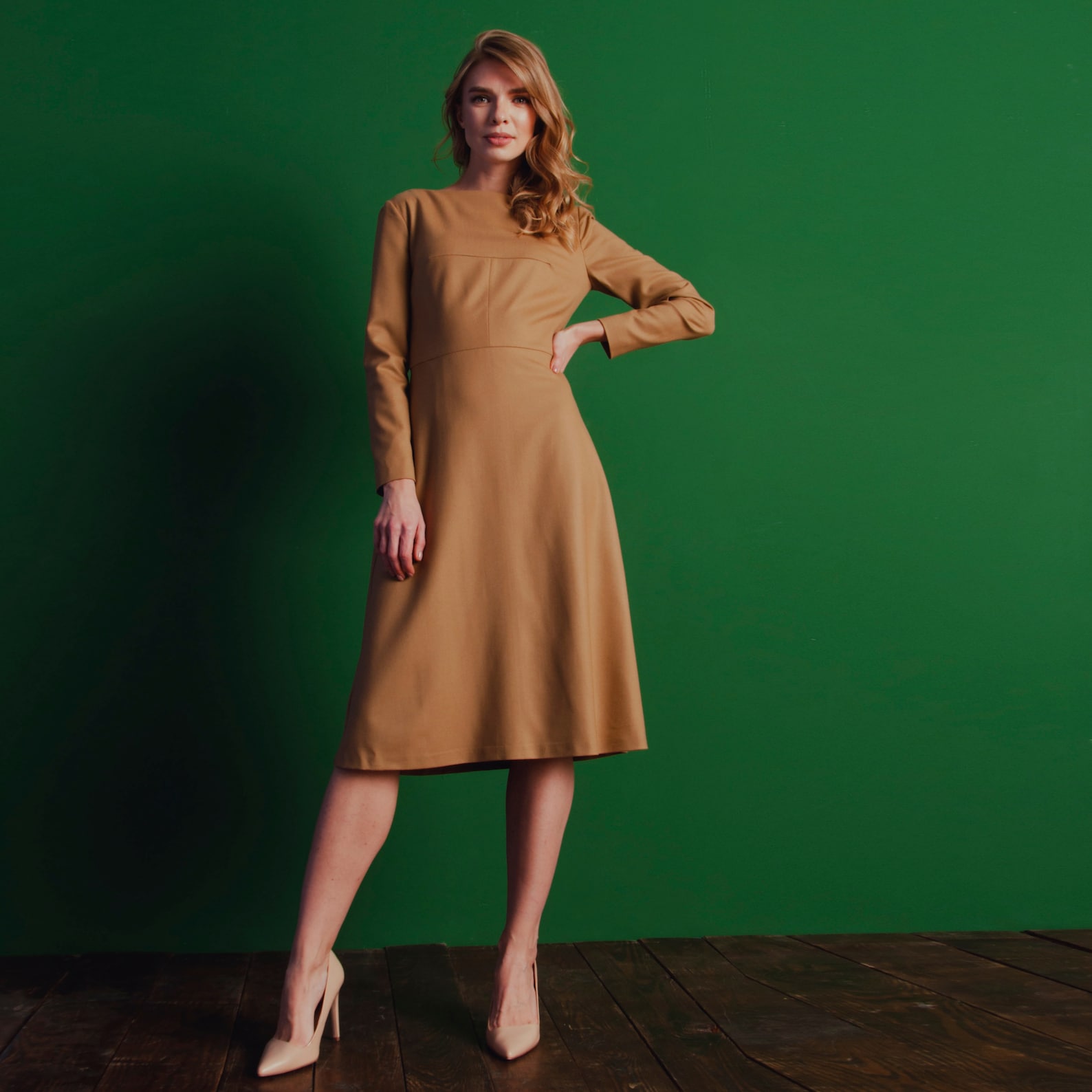 Red Wool A-line Dress, Office Dress, Business Dress, Fit and Flare ...