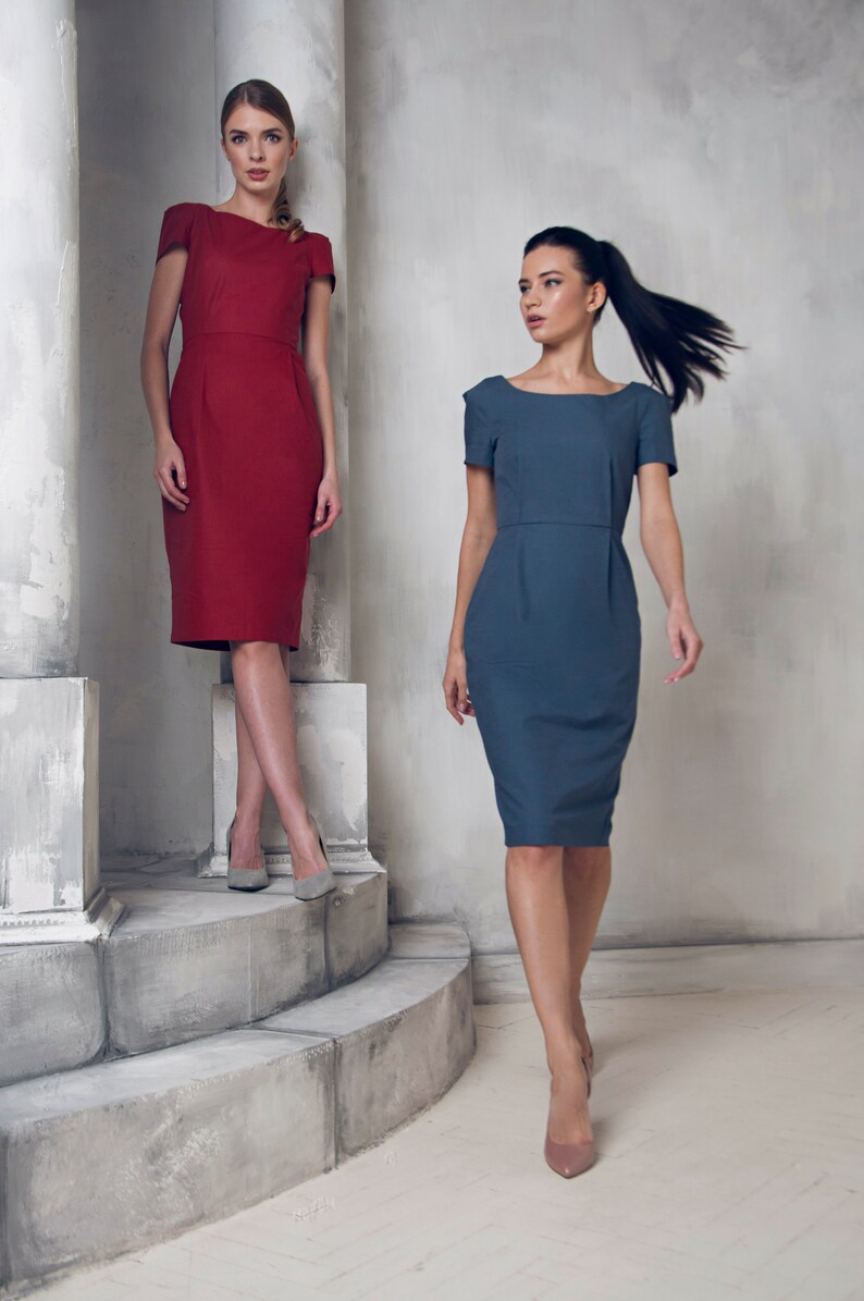 Red Wedding Guest Dress Office Dress Midi Dress Fitting - Etsy