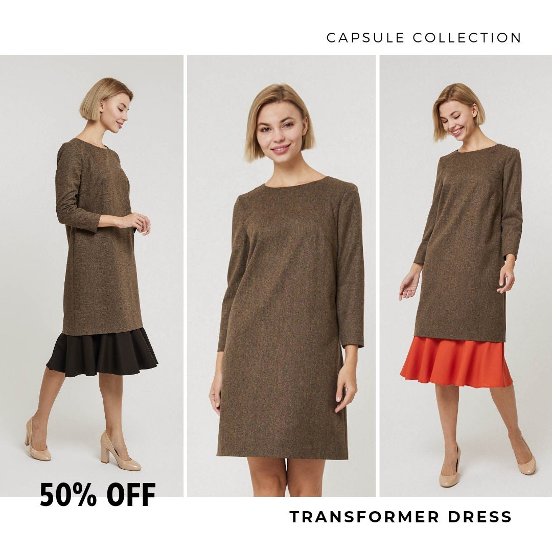 Transforming Dress Detachable Peplum, Wool Dress, Versatile Dress ...