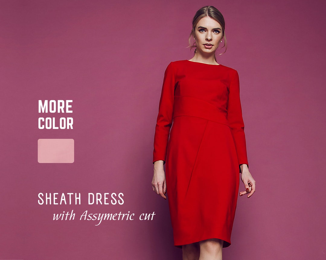 Red Wool Sheath Dress Plus Size Strict Dress Red Formal - Etsy