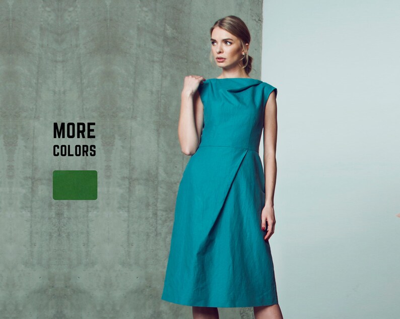 Blue Wedding Guest Linen Dress Blue Dress With Cotton Lining - Etsy