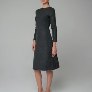 Wool Dress Grey Dress Office Dress Business Dress Fit and | Etsy