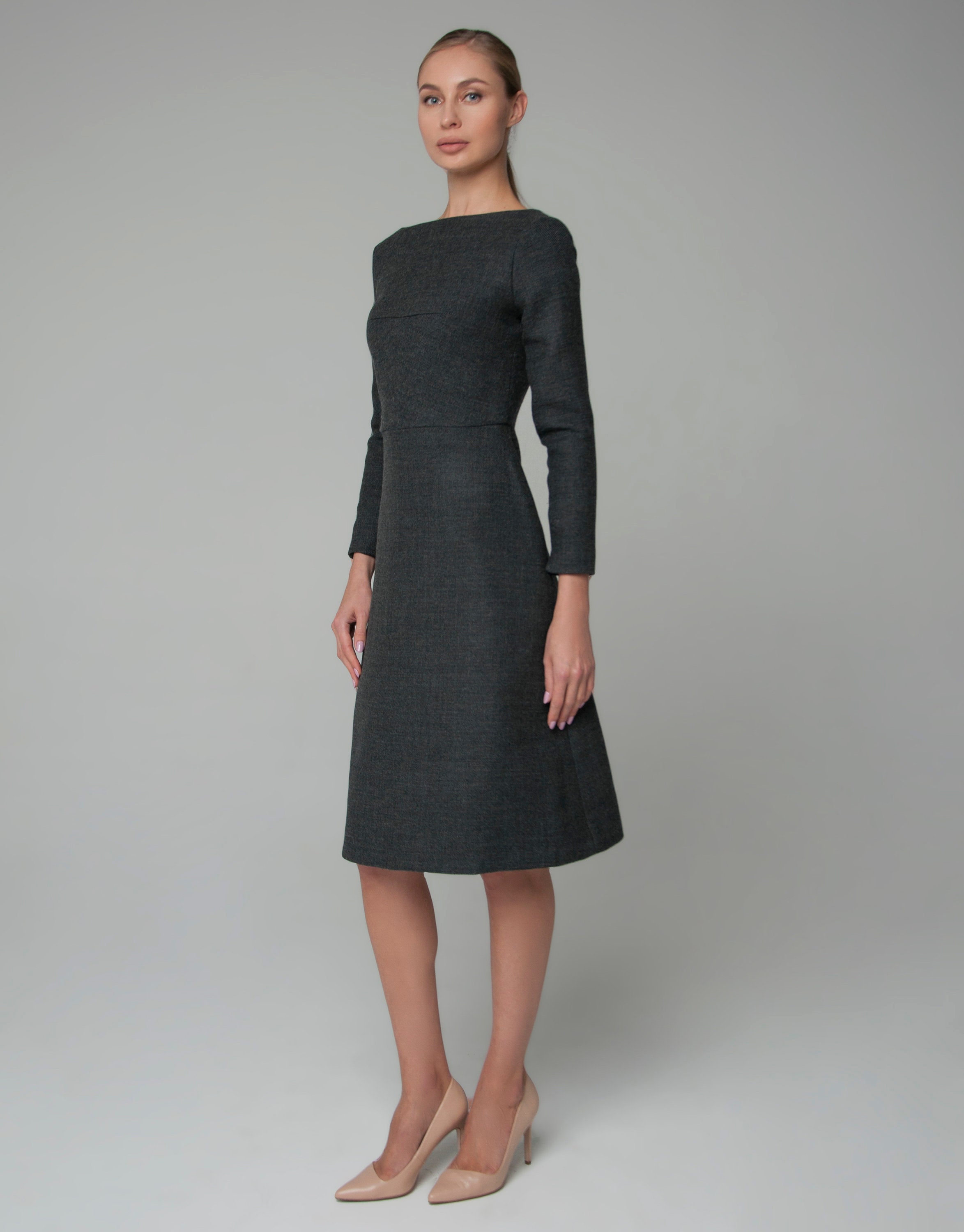 Wool dress grey dress office dress business dress fit and | Etsy