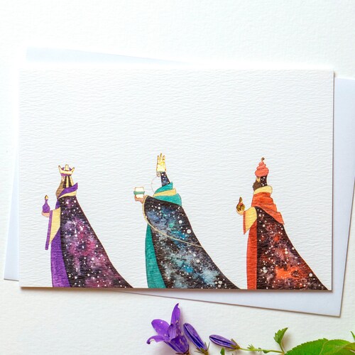 Three Kings Illustrated Christmas Card With Gold Embossing - Etsy UK