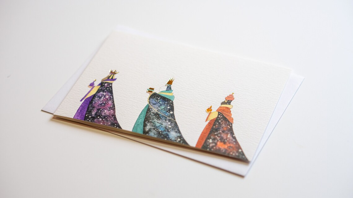 Three Kings Illustrated Christmas Card With Gold Embossing - Etsy UK