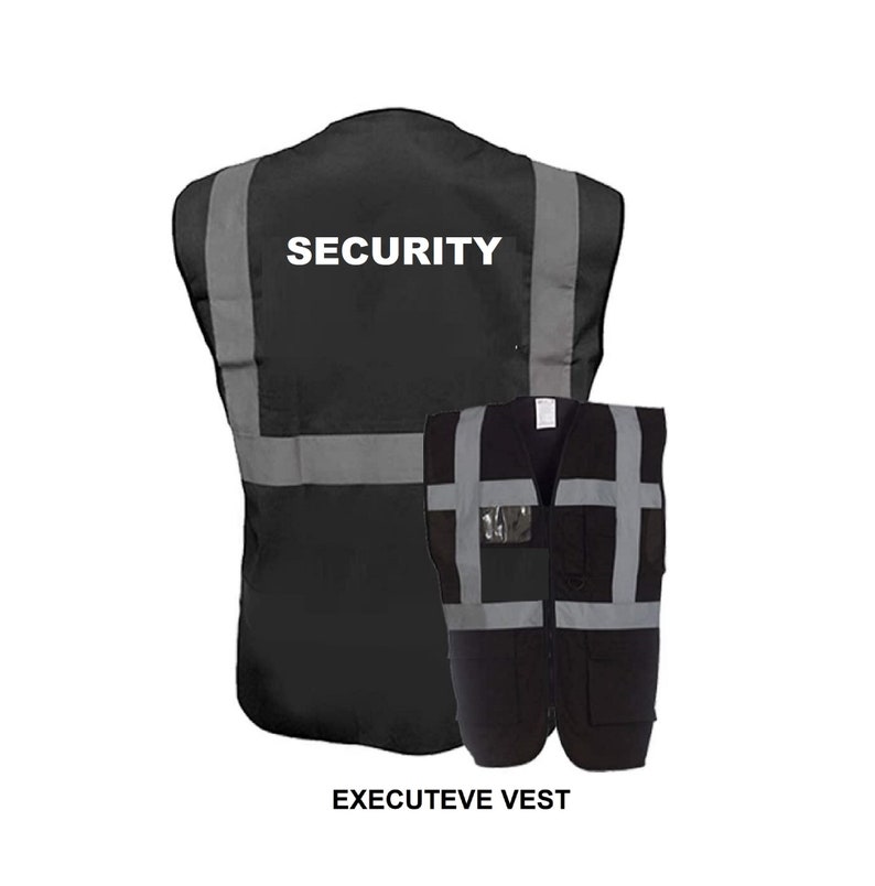 Hi Visibility Black Vest Printed SECURITY on Back Standard or Executive ...
