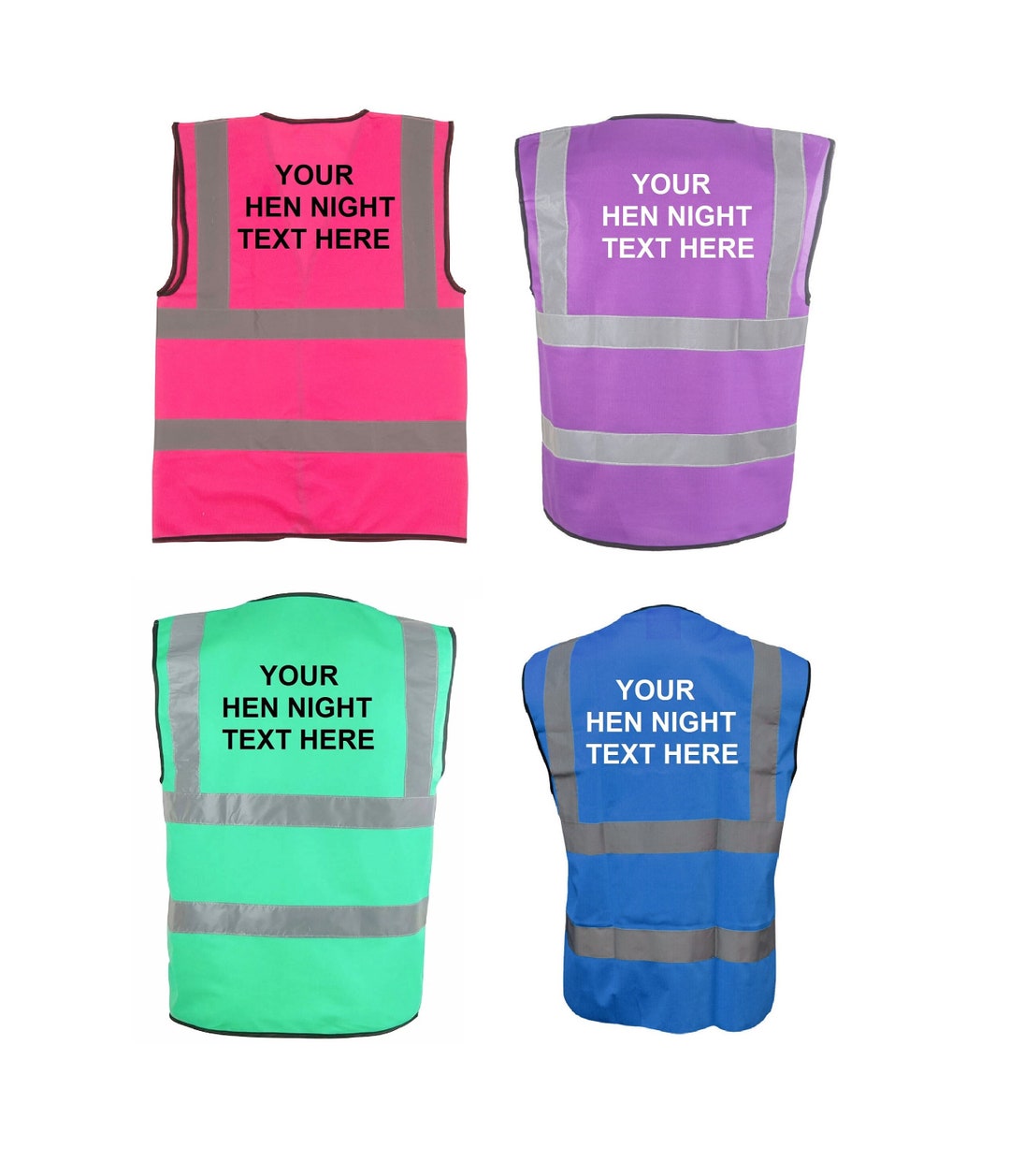 Hen Night Hi Visibilty Vests Personalised 4 Colours of Vest and 6 Sizes ...