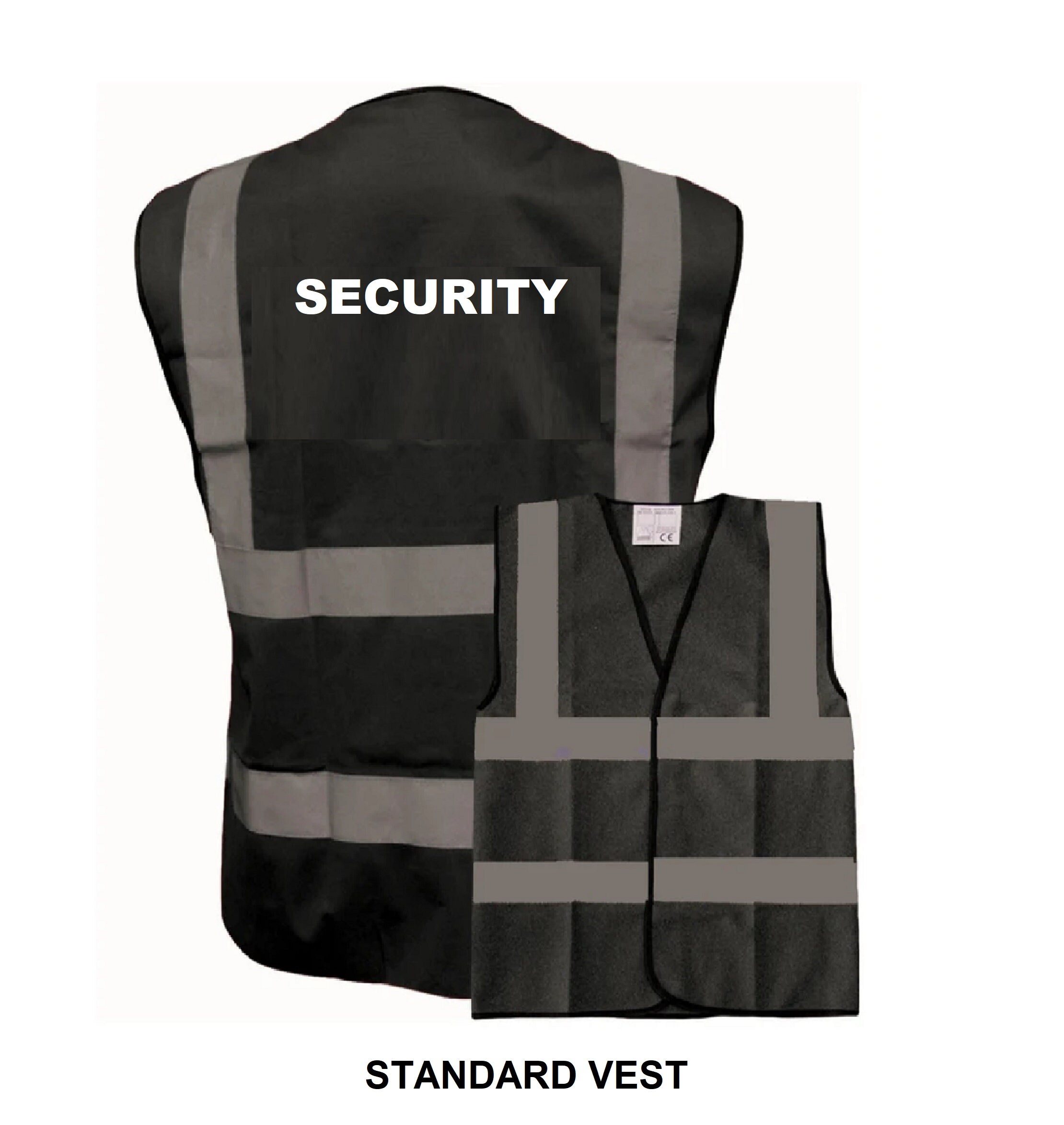 Hi Visibility Black Vest Printed SECURITY on Back Standard or Executive ...