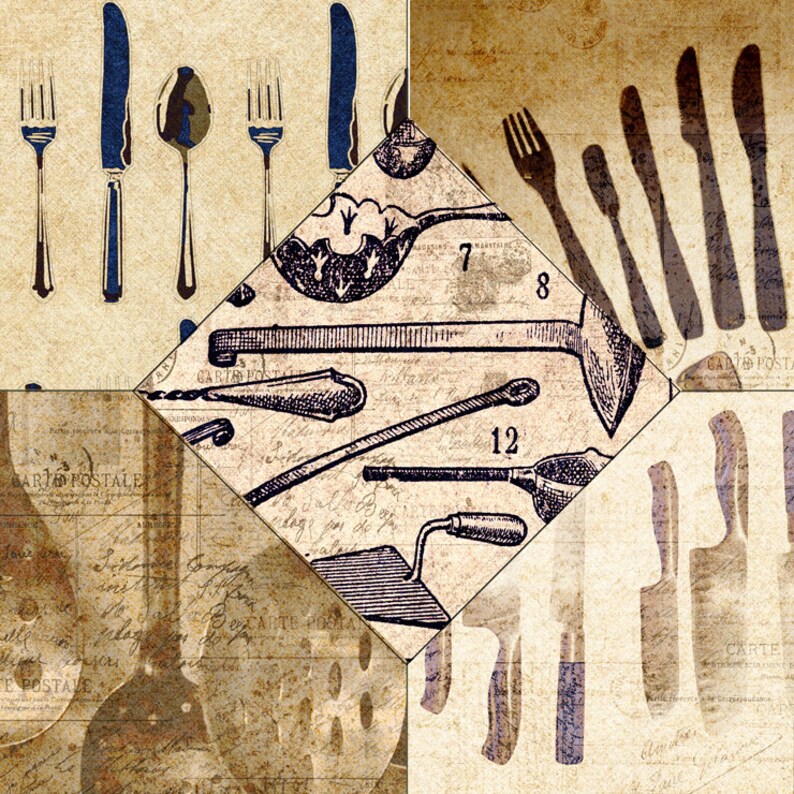 DIGITAL SCRAPBOOKING PAPER — Ten Cutlery Themed 12"x12" Pages With ...