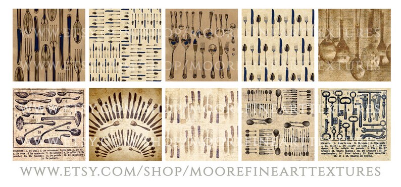 DIGITAL SCRAPBOOKING PAPER — Ten Cutlery Themed 12"x12" Pages With ...