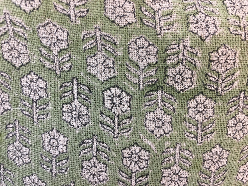 Jada Floral Hand Block Print on Linen Pillow Cover Green - Etsy