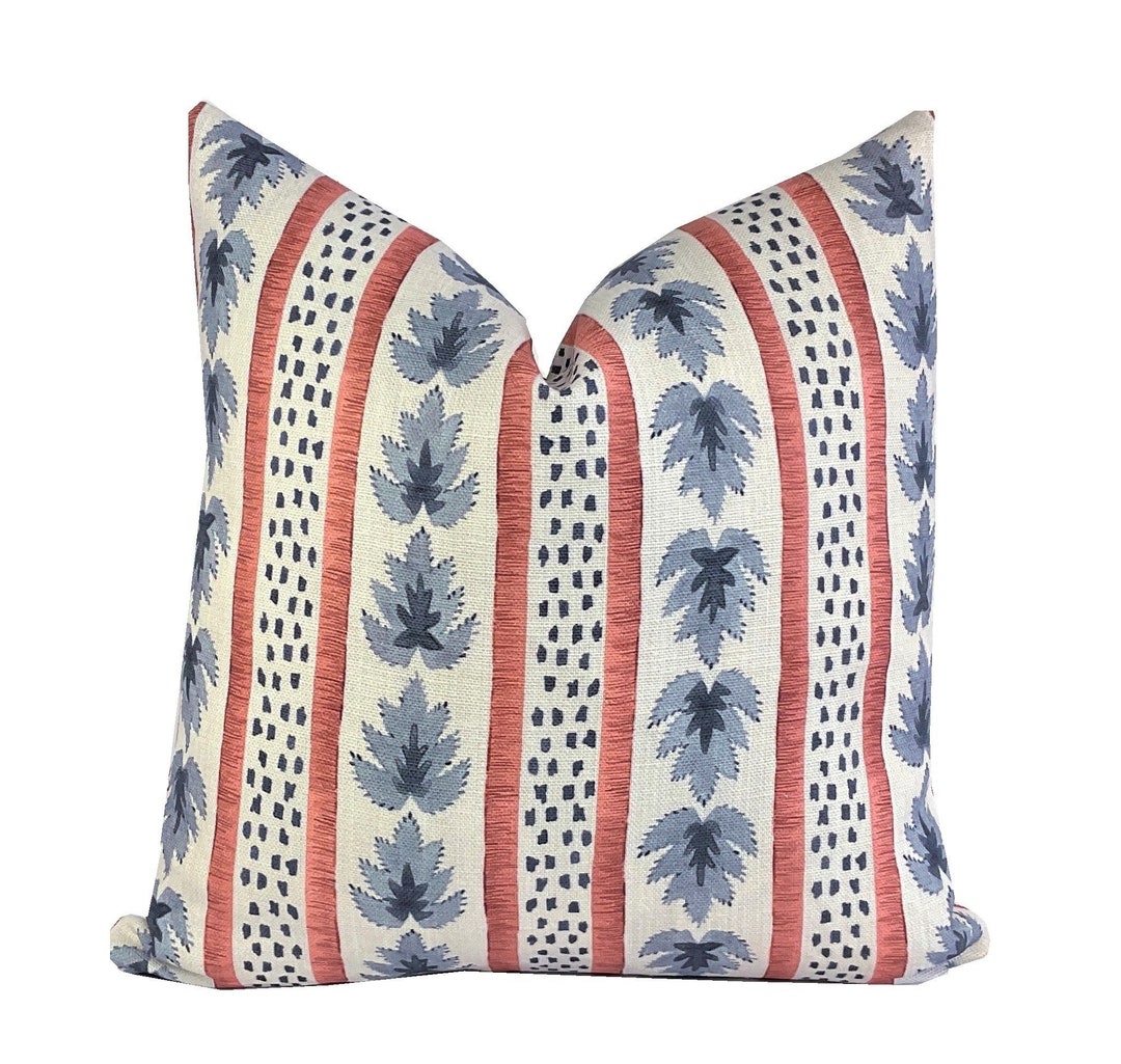 Jamie Indigo Rust Botanical Stripe Pillow Cover | Designer | Blue and ...