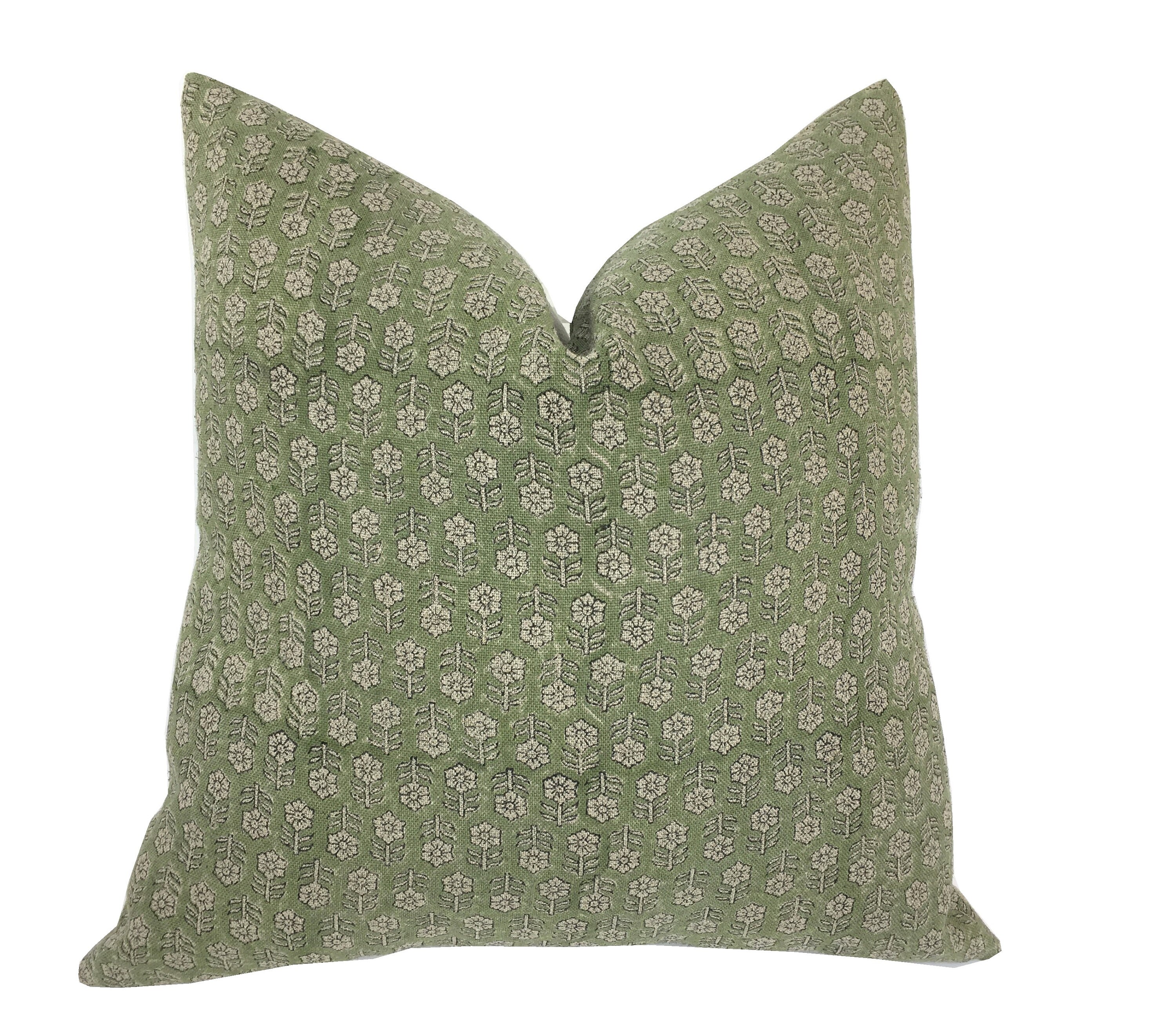 Jada Floral Hand Block Print on Linen Pillow Cover Green - Etsy