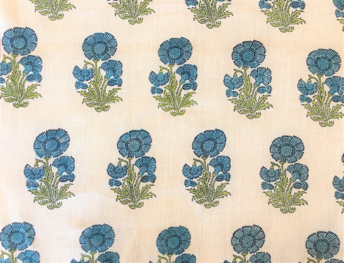 Talia Teal Blue and Green Floral Block Print Pillow Cover - Etsy