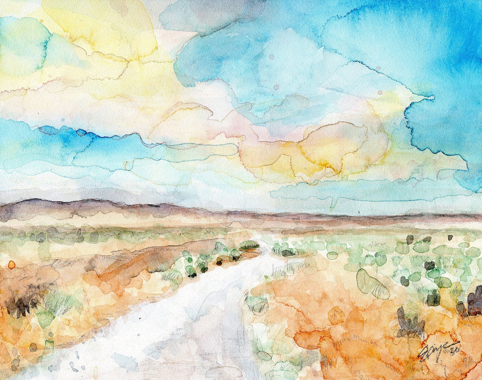 Desert Landscape Watercolor Art Print - Etsy UK
