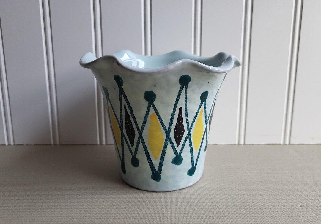 Mid Century Modern Vase Vintage Italian Vase Mondrian Vase Hand-painted ...