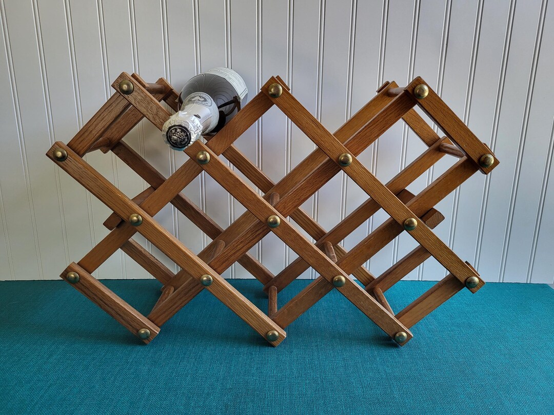 Vintage Oak Folding Wine Rack: 10-bottle Portable Design - Etsy