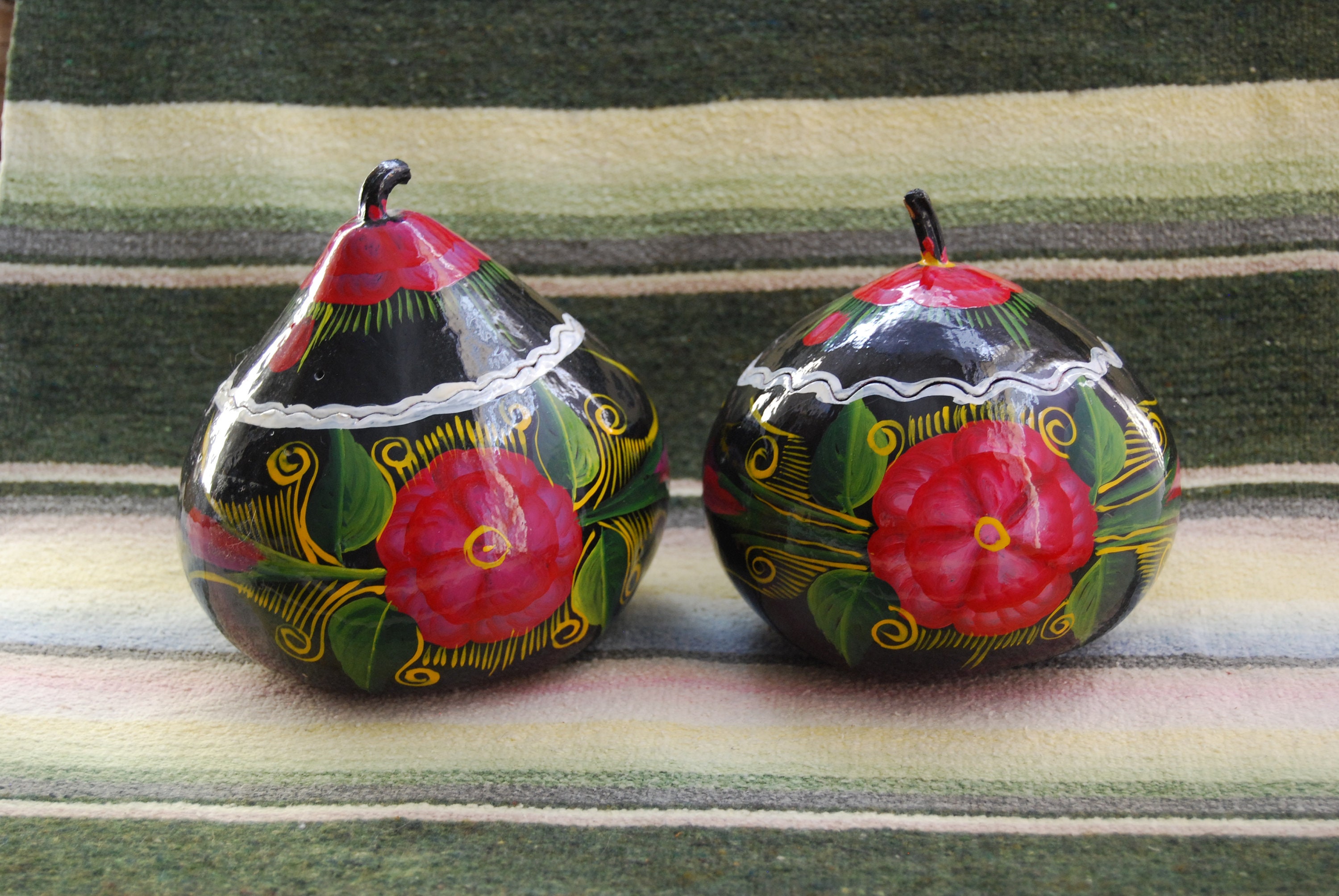 OLINALA GOURDS HANDPAINTED 2 Mexican Folk Art Vintage Painted | Etsy