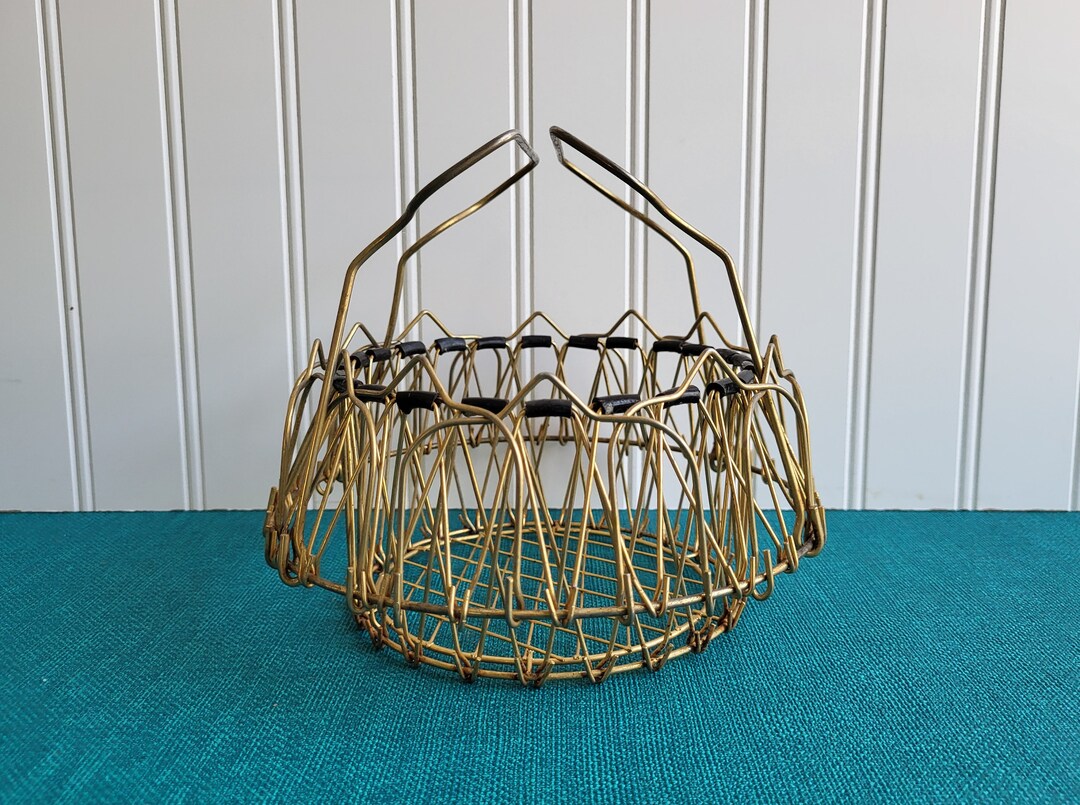 Mid Century Modern French Wire Basket Gold Egg Basket Collapsible Wire ...