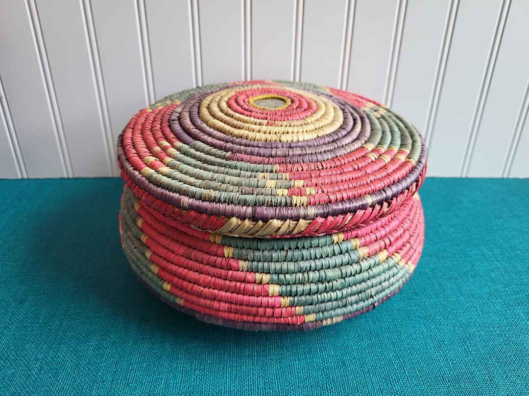 MEXICAN BASKET With LID Coiled Mexican Storage Basket Unique Mexican ...