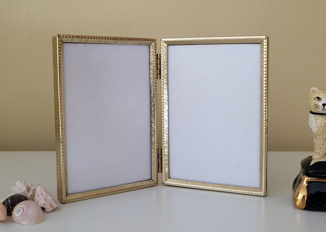 Antique Frame 3 1/2 X 5 Double Gold Frame Hinged Vintage Photo Display ...