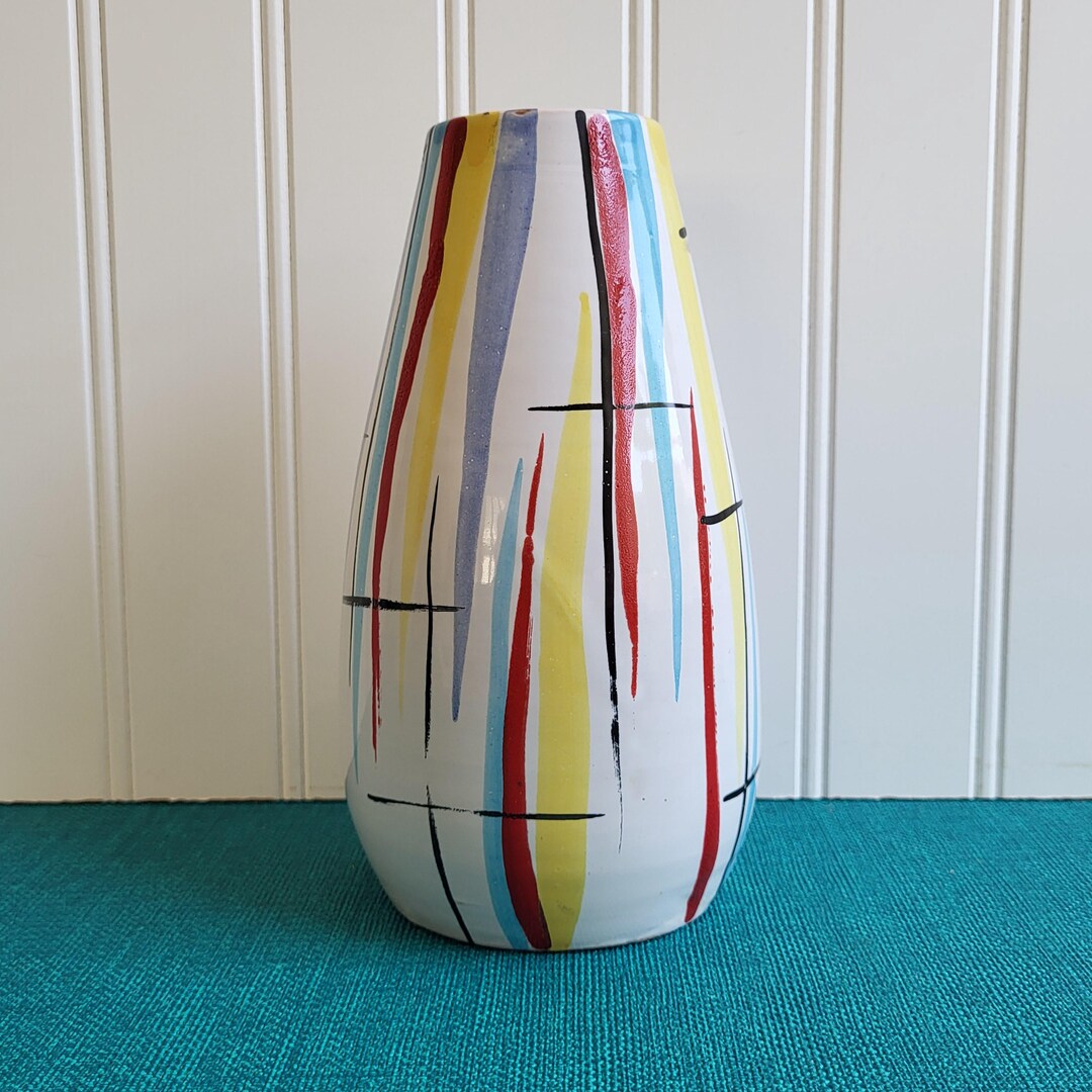 Mid Century Italian Vase: Large Mondrian Style, Hand Painted - Etsy