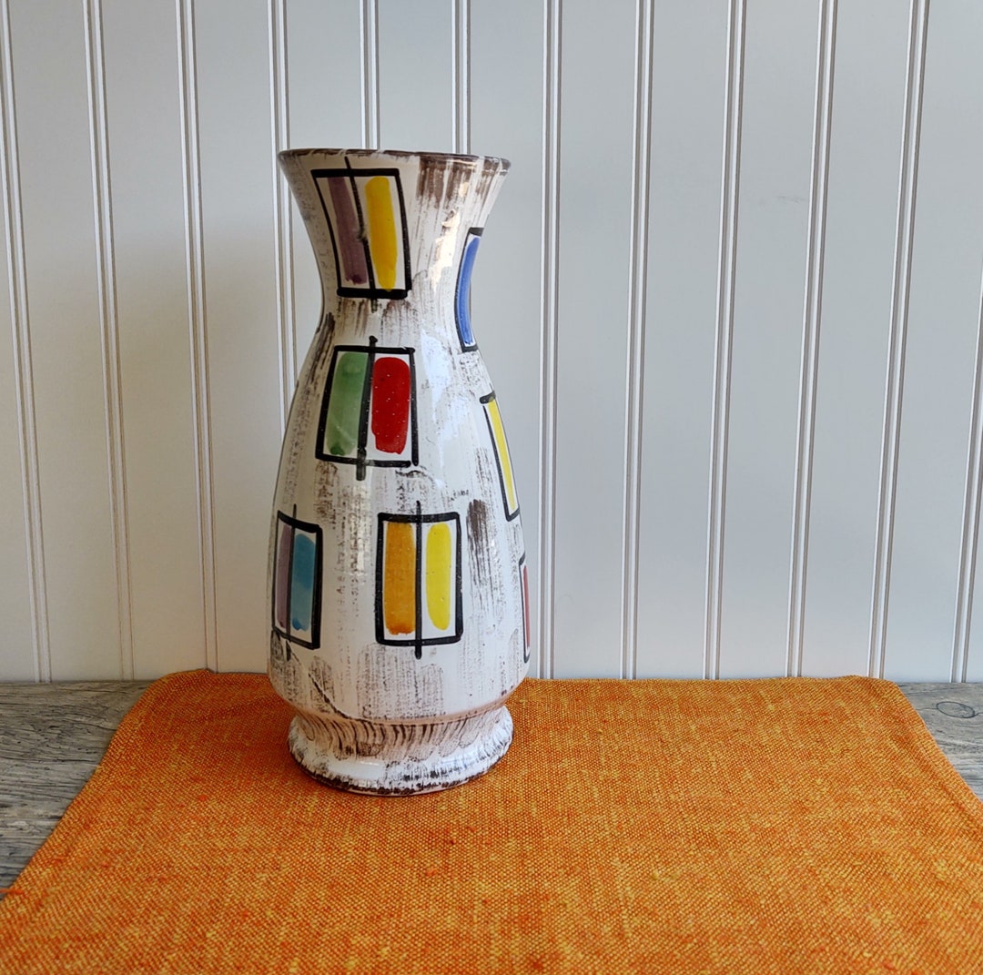 MONDRIAN VASE 12 Mid Century Modern Vase Vintage Italian Pottery Vase ...