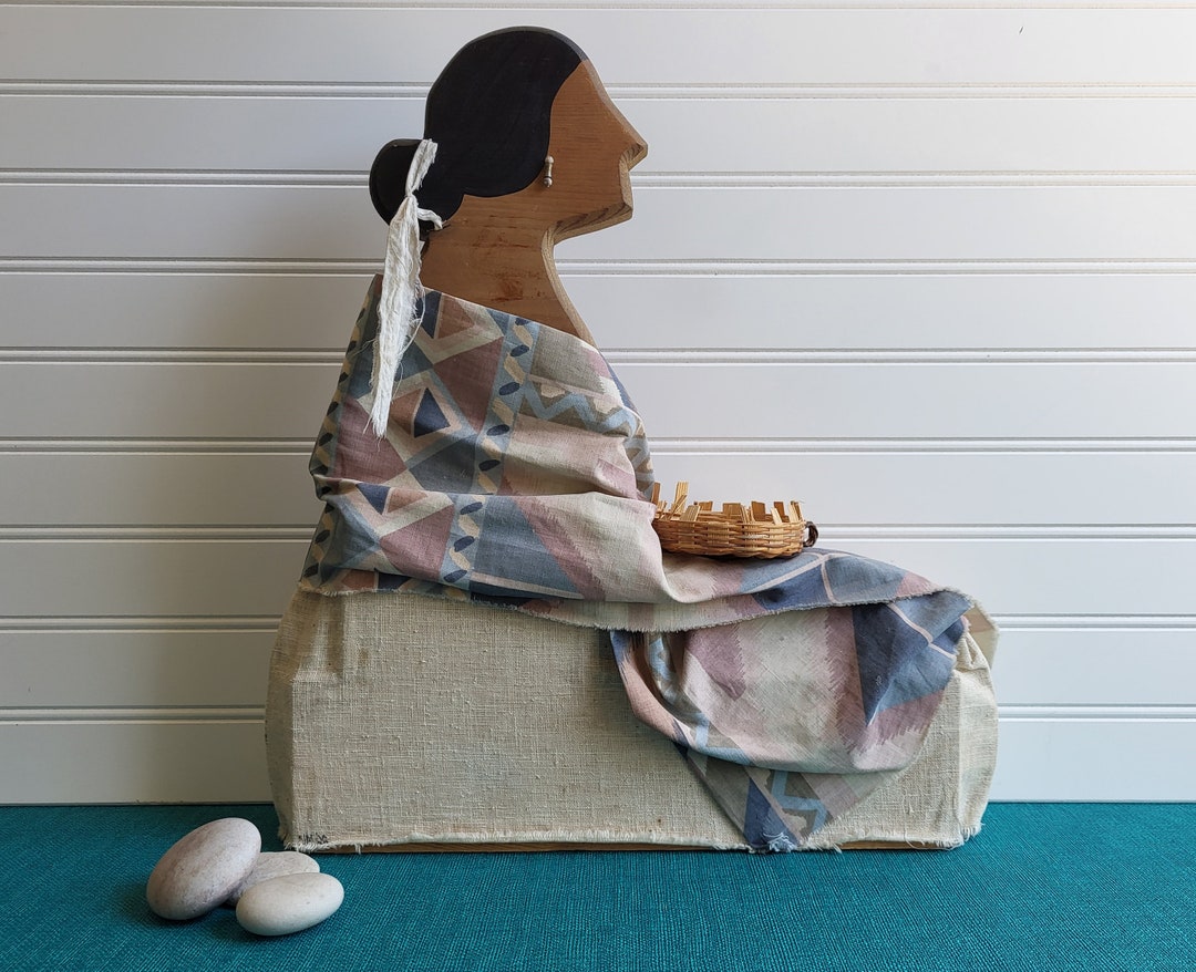 PUEBLO Art PUEBLO WOMAN Basket Weaver Folk Art Carved Hopi Woman ...