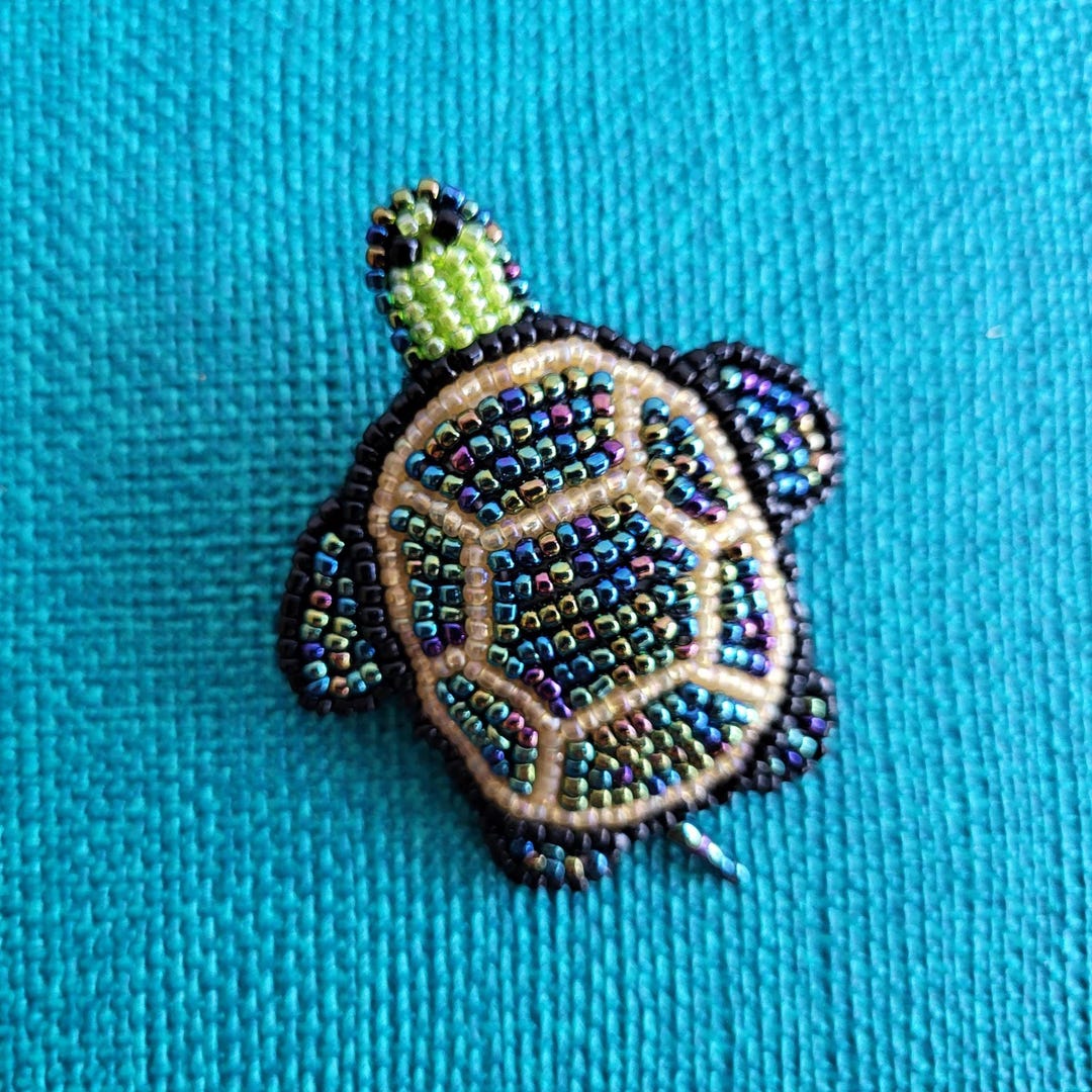 Beaded SEA TURTLE BROOCH Seed Bead Sea Turtle Brooch Handmade Brooch - Etsy