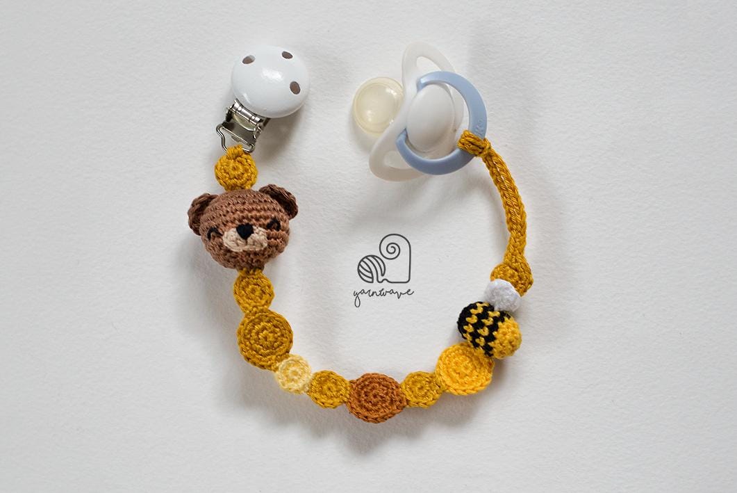 Crochet Bear Pacifier Clip PATTERN, Amigurumi Baby Shower Gift (PDF ...