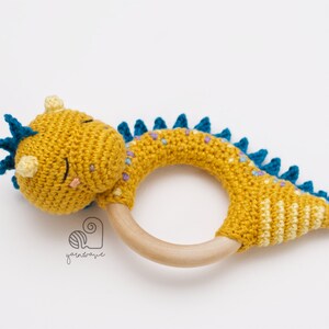CROCHET PATTERN Dexter the Dragon Crochet Amigurumi Rattle Teether Ring ...
