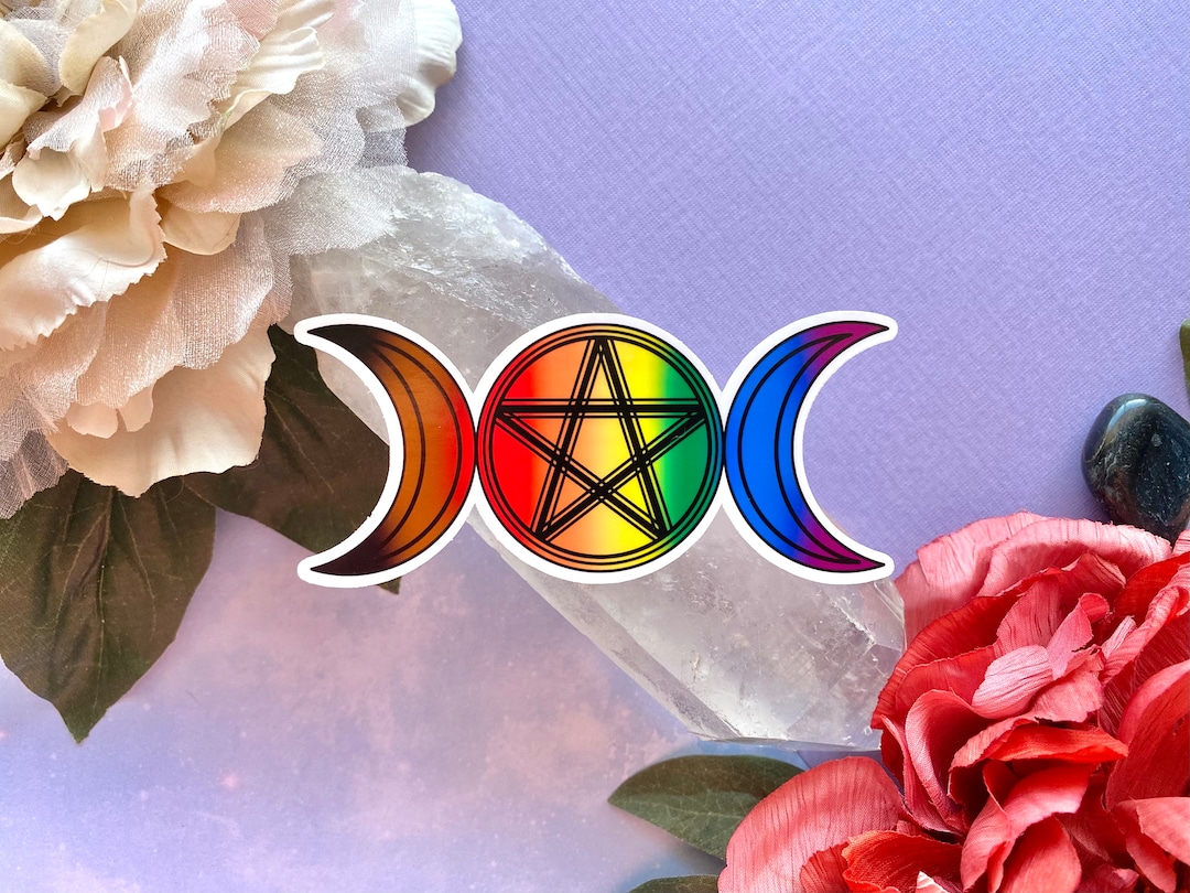 Rainbow Flag Triple Moon Goddess Vinyl Sticker, LGBTQ Decal for Laptop ...