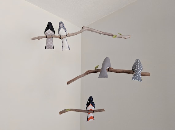 Bird Mobile 5 Birds on 3 Tier Mobile Gray Blue White | Etsy
