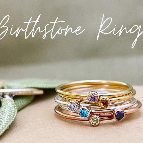 Stackable Birthstone Ring Personalized Silver Ring - Etsy
