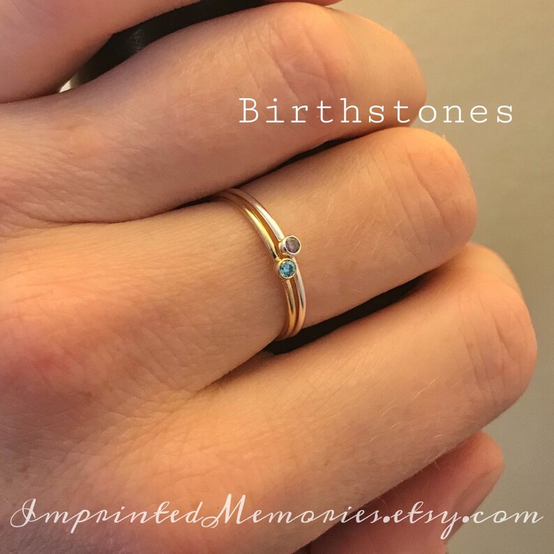 TINY Silver or Gold or Rose Gold Stackable Birthstone Ring - Etsy