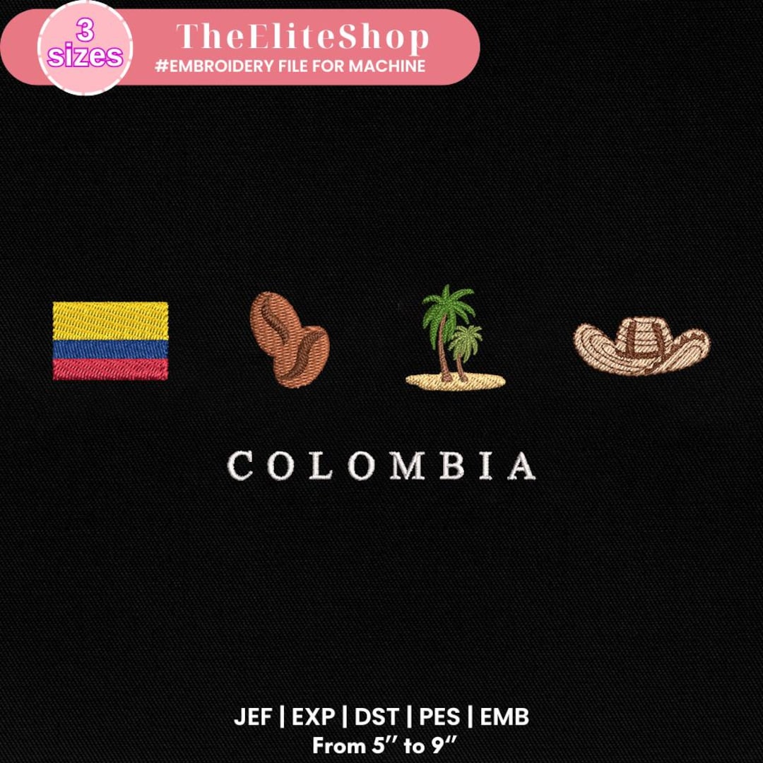 COLOMBIA Embroidery Design for Machine, Colombian Flag, Coffee Beans ...