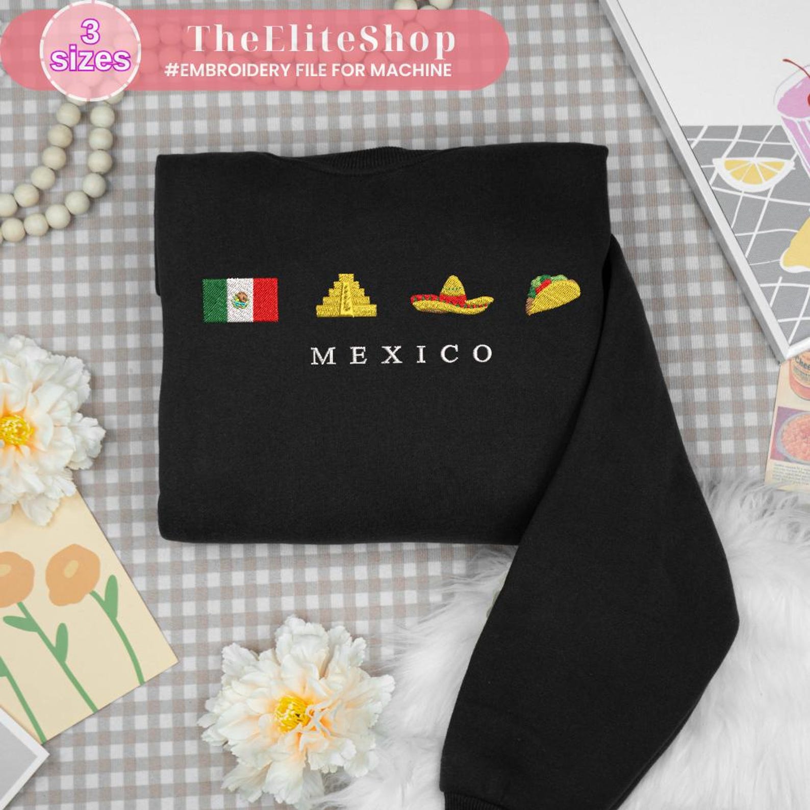 Mexico Embroidery Design for Machine, Mexican Flag, Mayan Pyramid ...