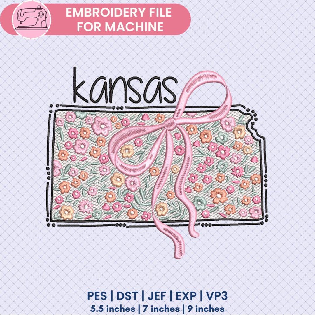 Kansas Floral Embroidery Design, Coquette Bow Kansas State Machine ...