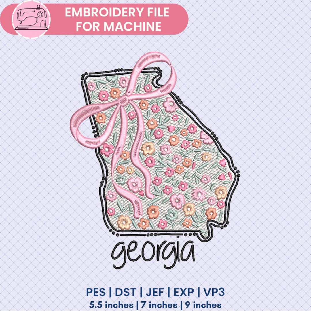 Georgia Floral Embroidery Design, Coquette Bow Georgia State Machine ...