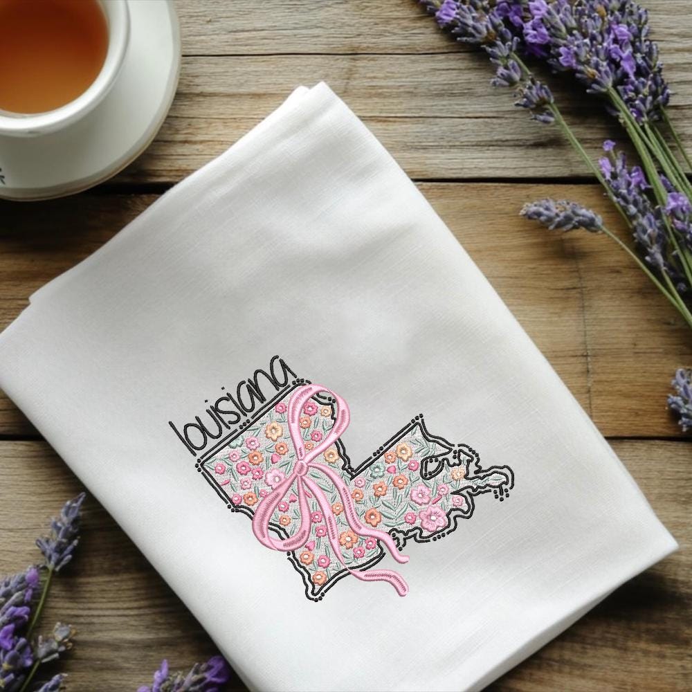 Louisiana Floral Embroidery Design, Coquette Bow Louisiana State ...