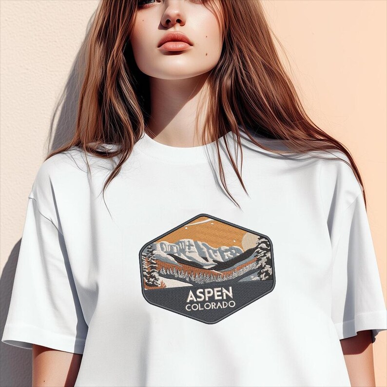 Aspen Colorado Embroidery Design, Snowy Mountain and Ski Resort Scene ...