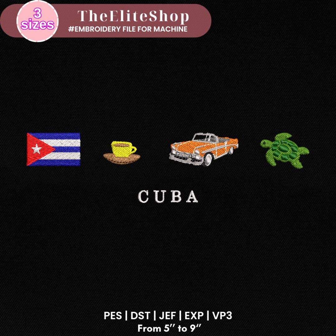 Cuba Embroidery Design for Machine, Cuban Flag, Café Cubano, Classic ...