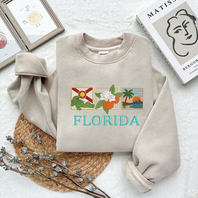 Florida Embroidery Design, Alligator Orange Blossom and Sunset Scene ...