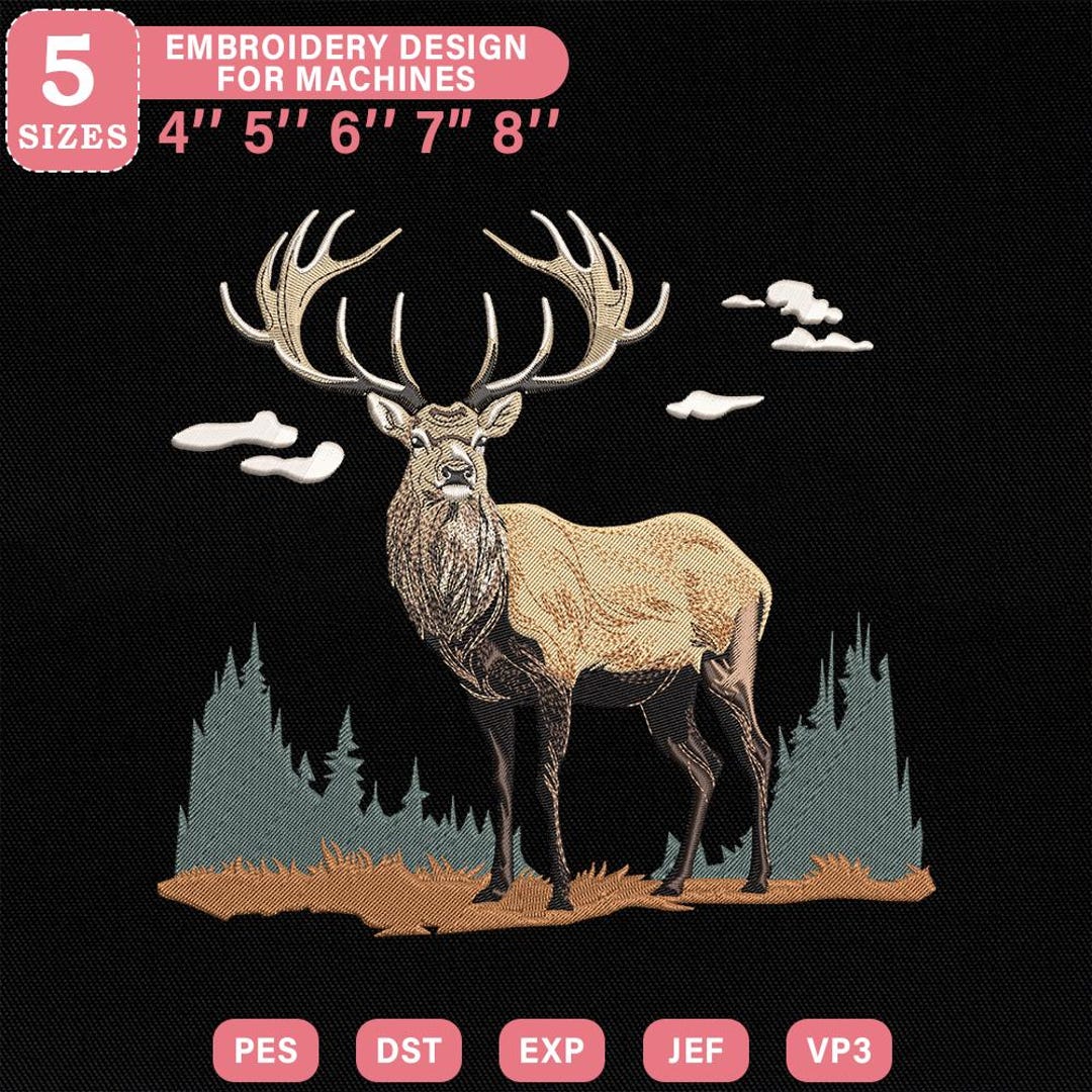 Realistic Standing Deer Embroidery Design, Detailed Buck Fill Stitch ...