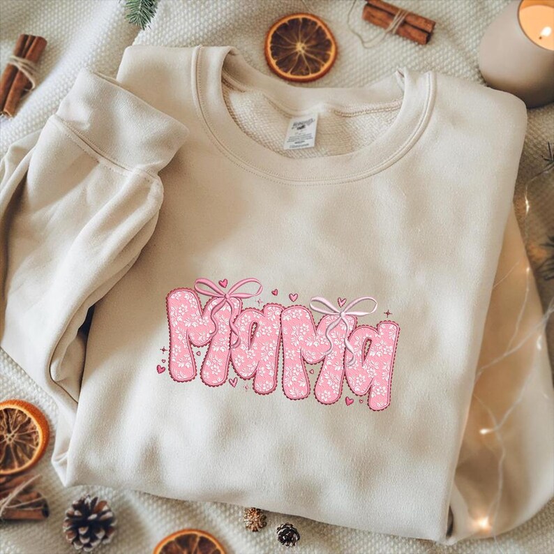 Mama Floral Applique Embroidery Design | Pink Flowers Puff Lettering ...
