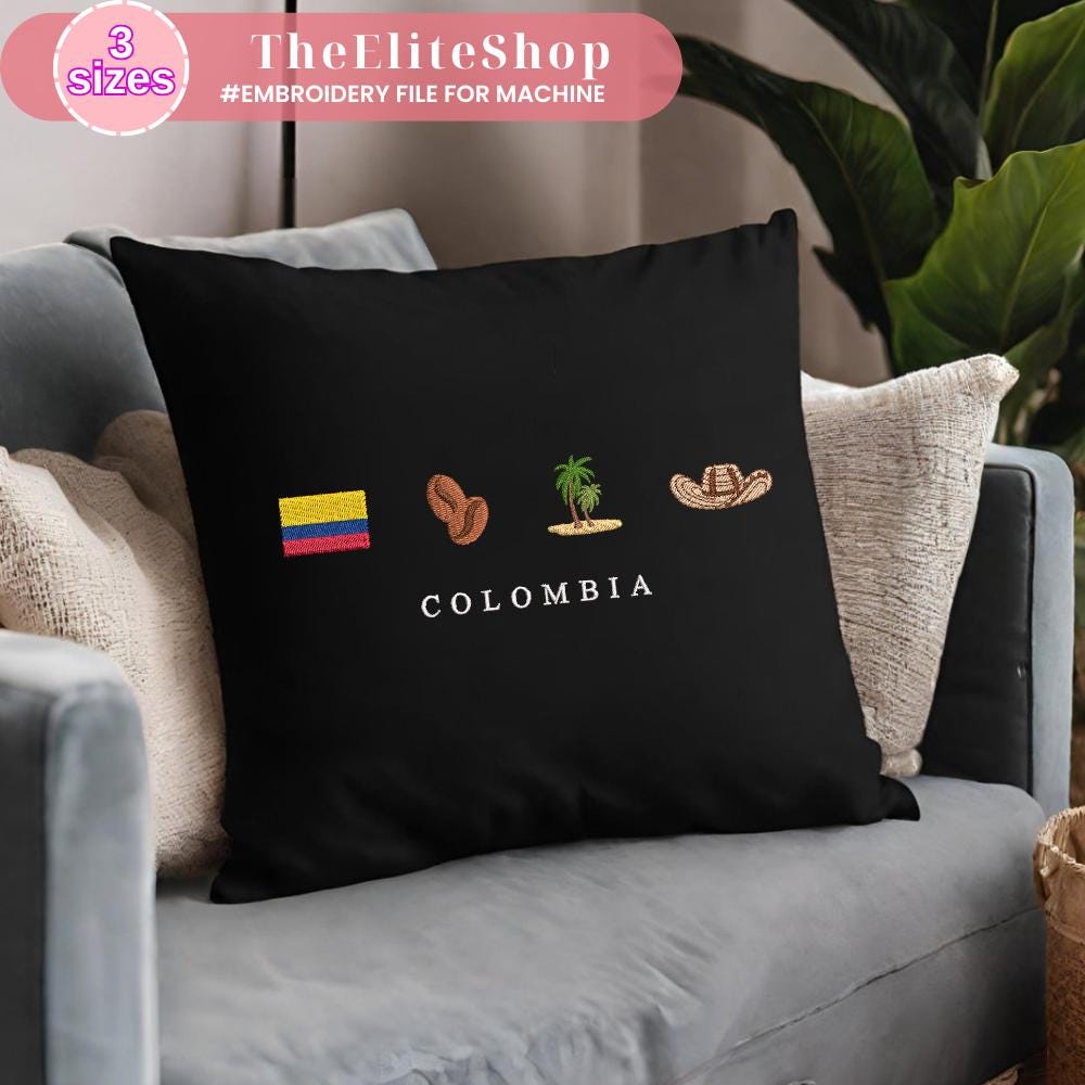 COLOMBIA Embroidery Design for Machine, Colombian Flag, Coffee Beans ...