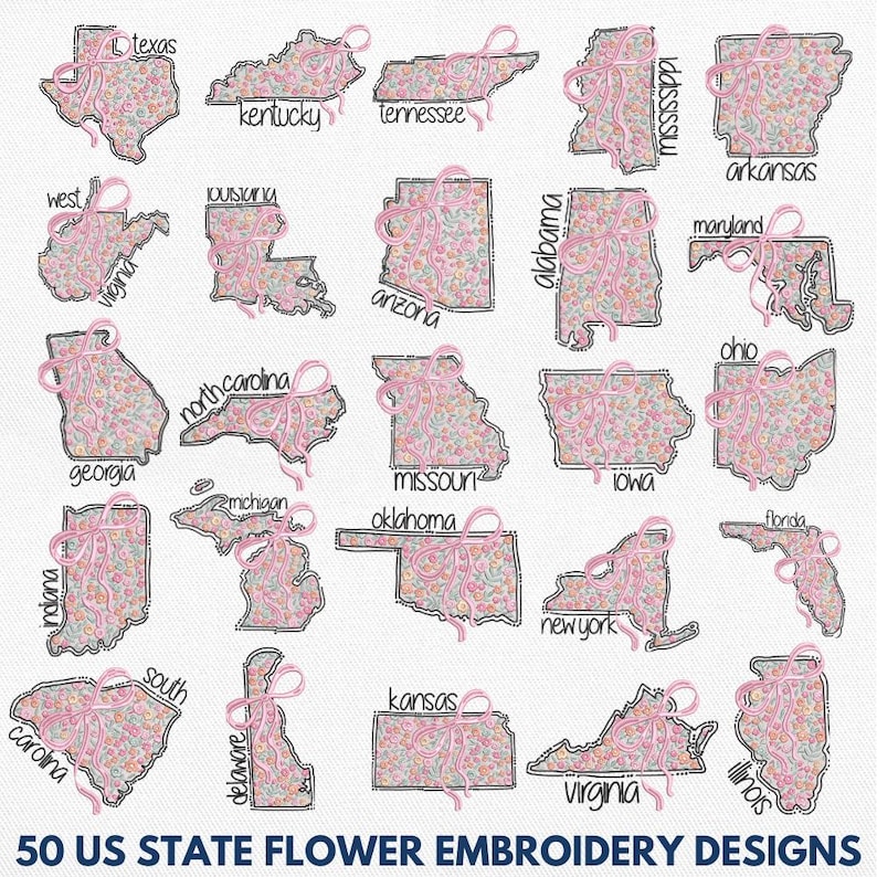 50 US States Bundle, 50 American States Embroidery Designs, 50 American ...