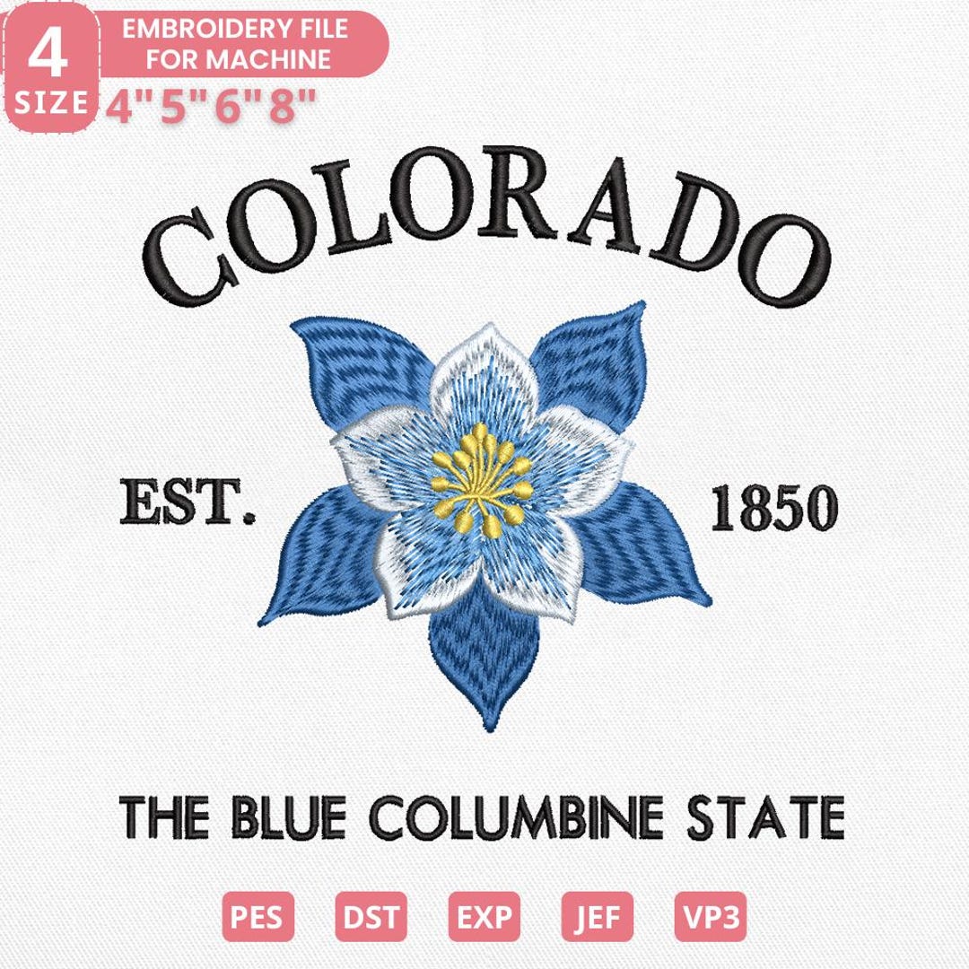 Colorado Embroidery Design, Colorado Flower Blue Columbine Machine ...