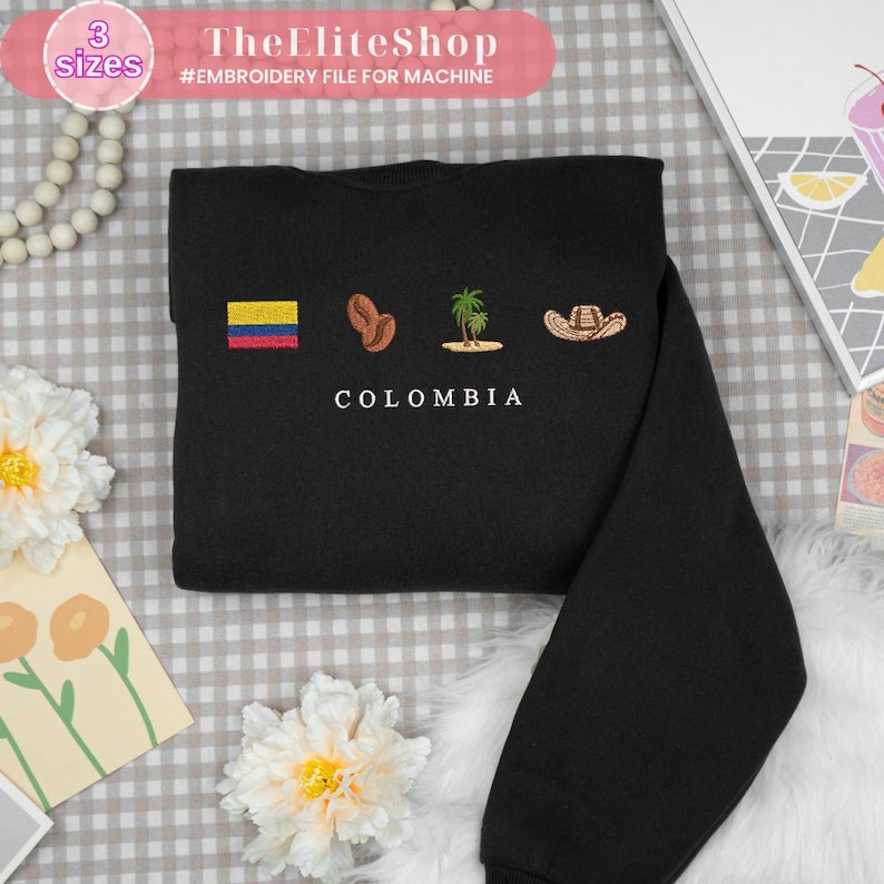 COLOMBIA Embroidery Design for Machine, Colombian Flag, Coffee Beans ...