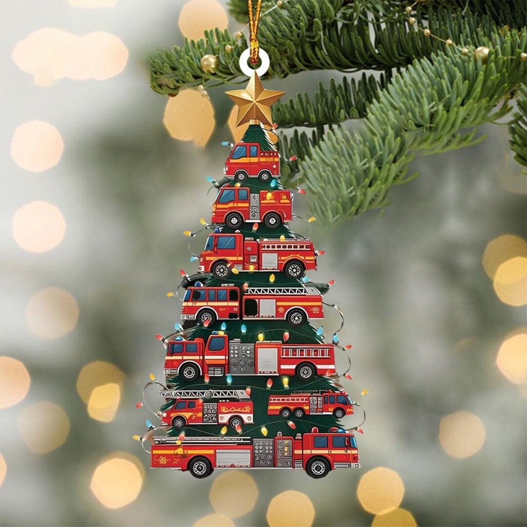 Firefighter Trucks Christmas Tree Ornament, Unique Acrylic Design With ...